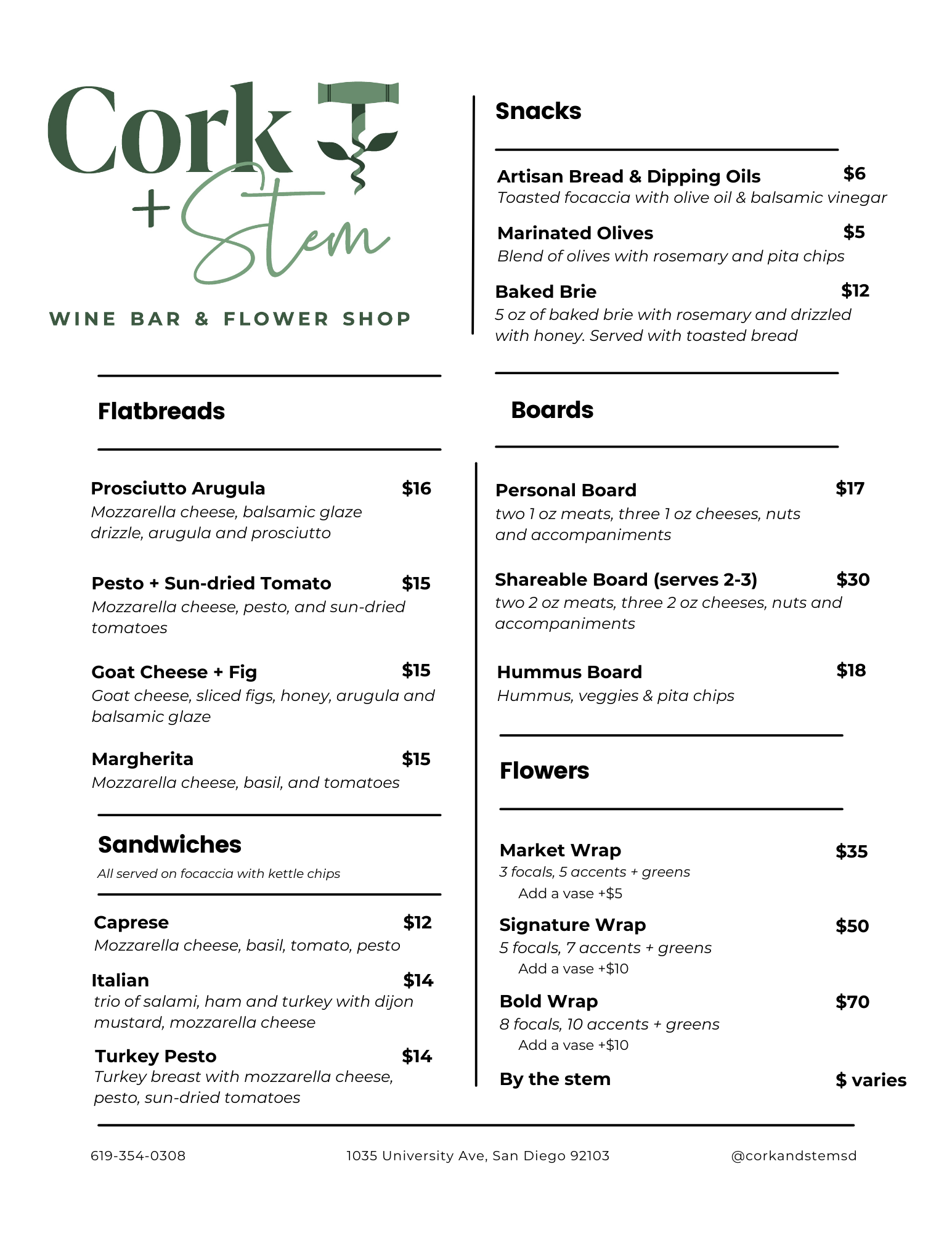 Menu – Cork & Stem