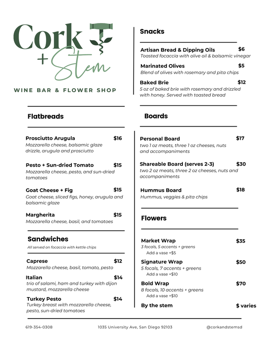 Menu – Cork & Stem