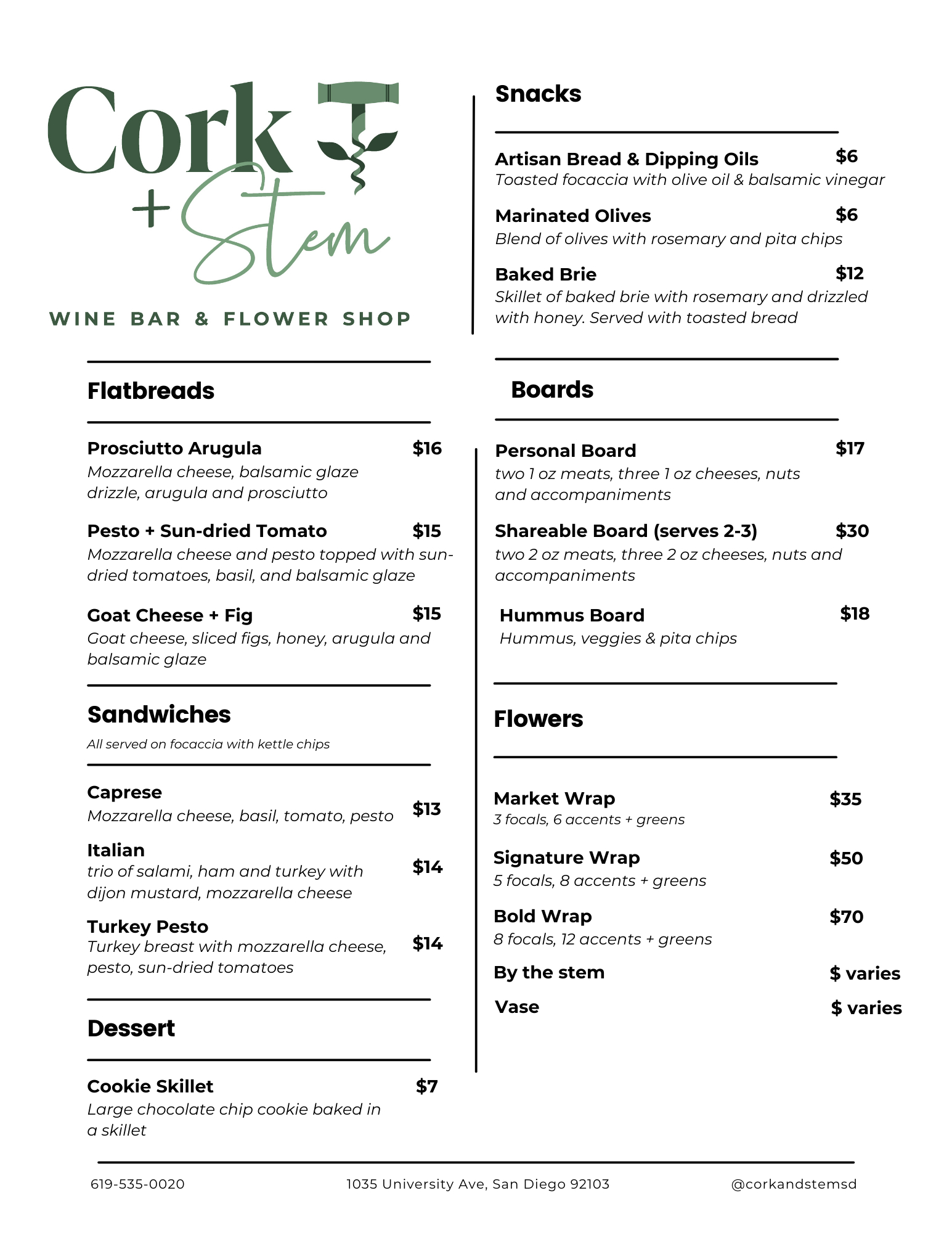 Menu – Cork & Stem