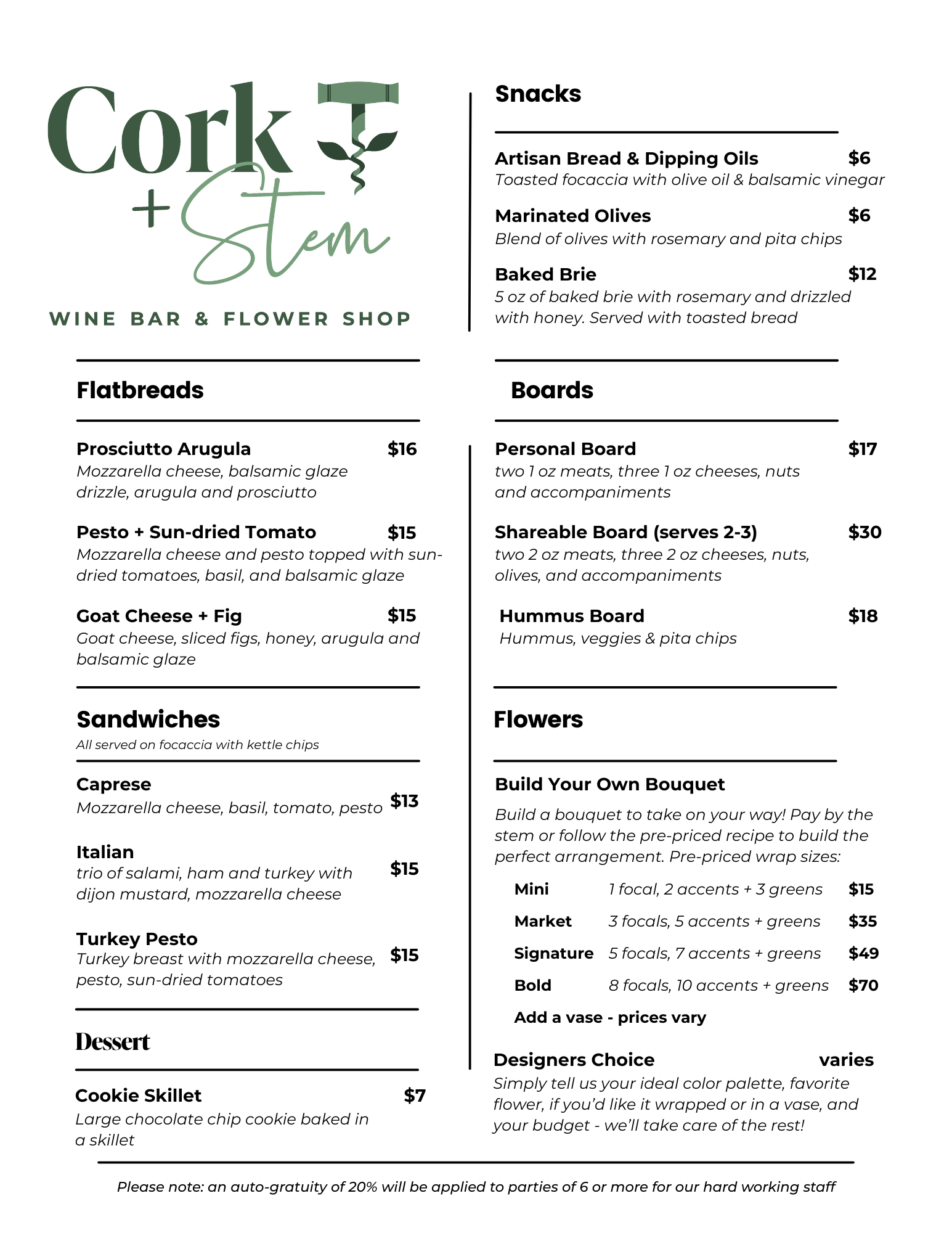 Menu – Cork & Stem